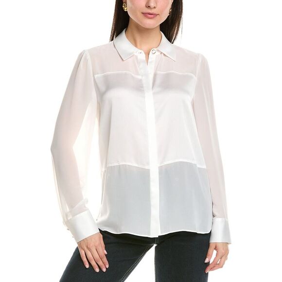 Milly | Tops | Milly Womens Andy Satin Blouse White | Poshmark